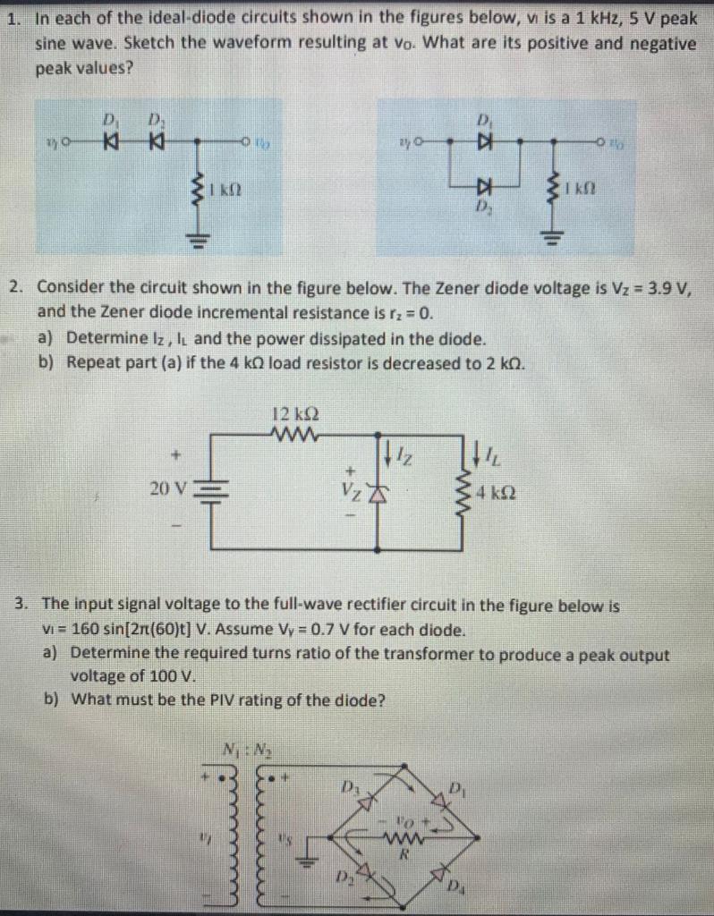 Solved 1. In each of the ideal-diode circuits shown in the | Chegg.com