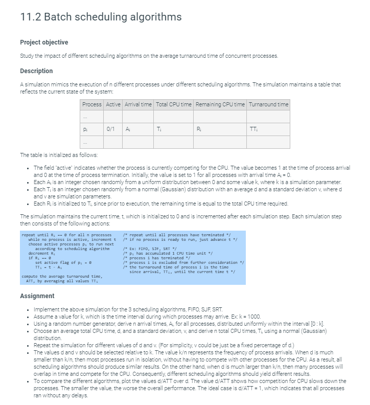11.2 Batch scheduling algorithms Project objective | Chegg.com