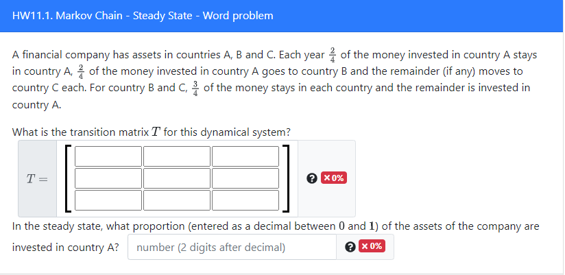 Solved HW11.1. Markov Chain - Steady State - Word problem A | Chegg.com