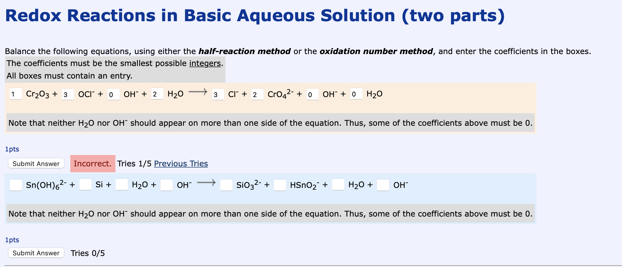 Solved Redox Reactions in Basic Aqueous Solution (two parts) | Chegg.com