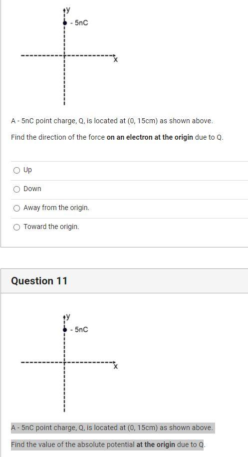 Solved - 5nC A-5nc point charge, Q, is located at (0,15cm) | Chegg.com