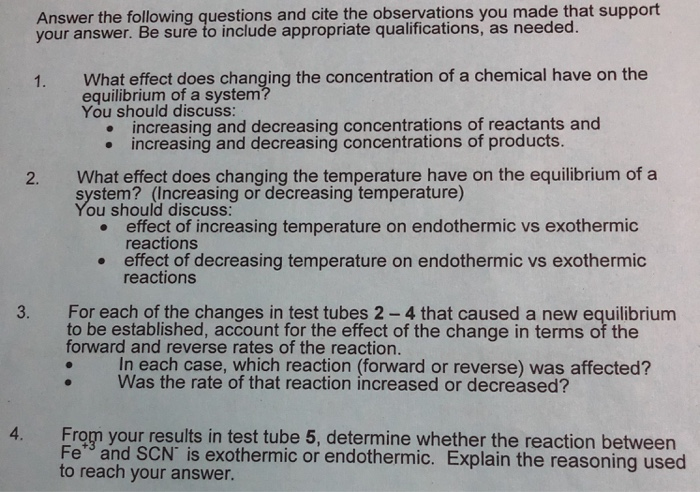 Solved TUBE 1 CHANGE Color change of FeSCN* (if Direction of | Chegg.com