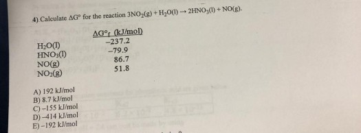 Solved 4) Calculate ΔΟ for the reaction 3NO2(g) + H2O(1) → | Chegg.com