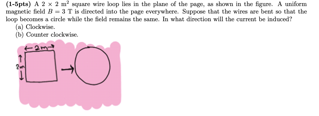 Solved (1-5pts) A 2 x 2 m2 square wire loop lies in the | Chegg.com
