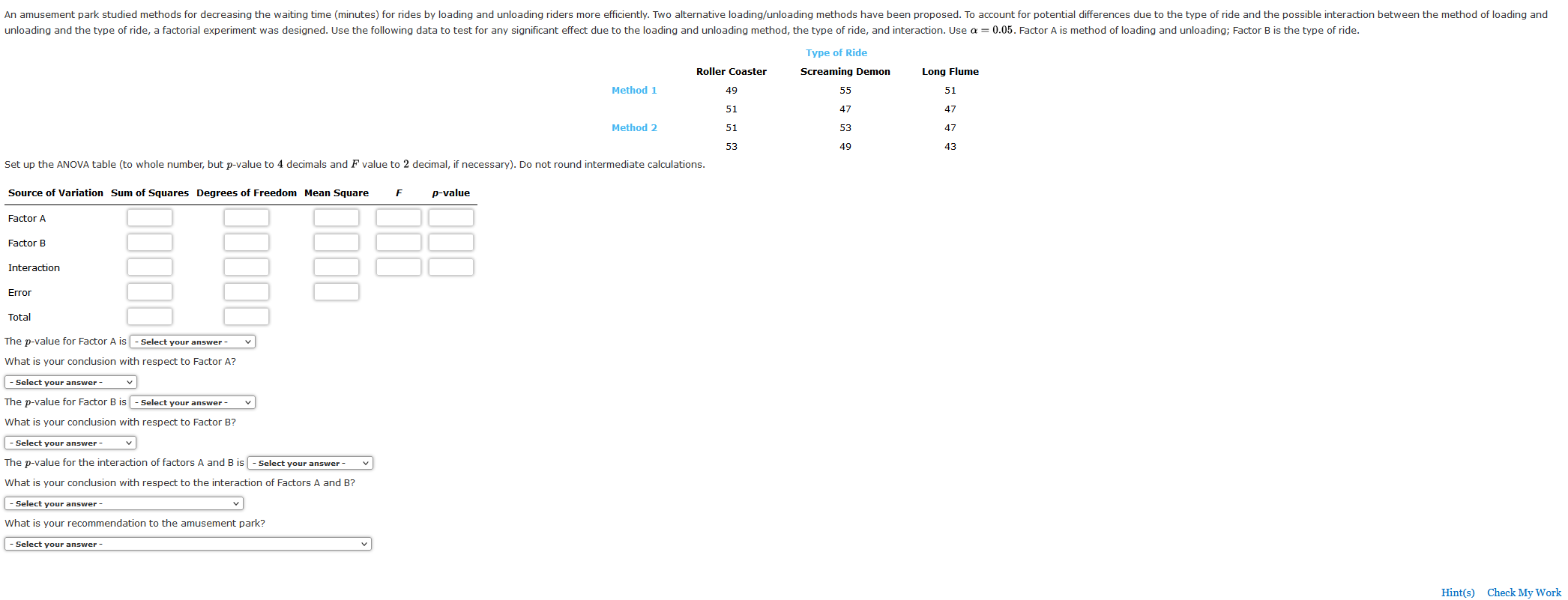 Solved The p-value for the interaction of factors A and B is | Chegg.com