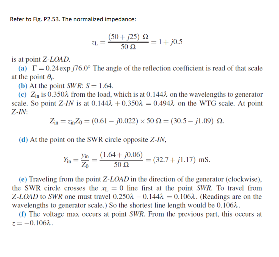 Refer to Fig. P2.53. The normalized impedance: | Chegg.com