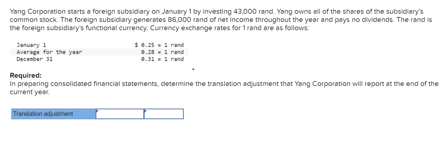 Solved Yang Corporation starts a foreign subsidiary on | Chegg.com