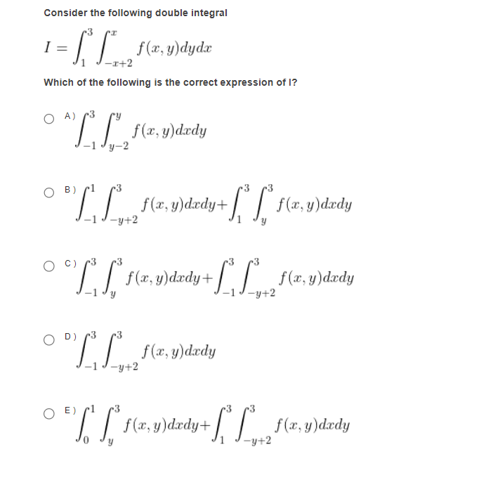 Solved Consider the following double integral | Chegg.com