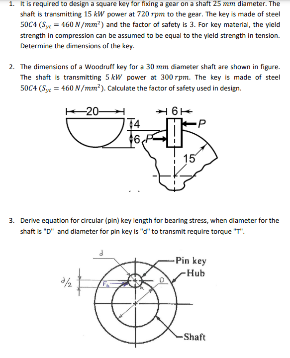 Solved 1. It is required to design a square key for fixing a | Chegg.com