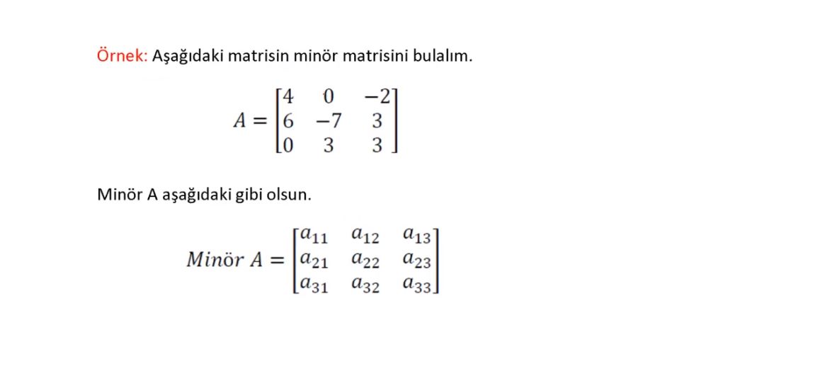 Solved Örnek: Aşağıdaki matrisin minör matrisini bulalım. | Chegg.com