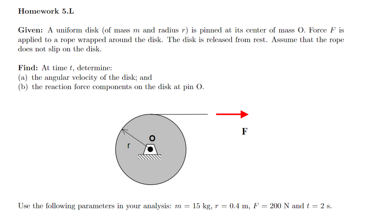 Solved Homework 5.L Given: A uniform disk (of mass m and | Chegg.com