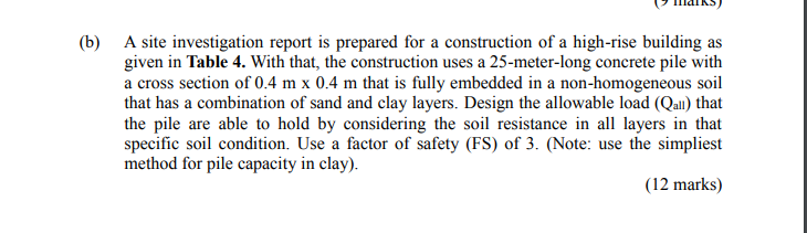 Solved (b) A site investigation report is prepared for a | Chegg.com