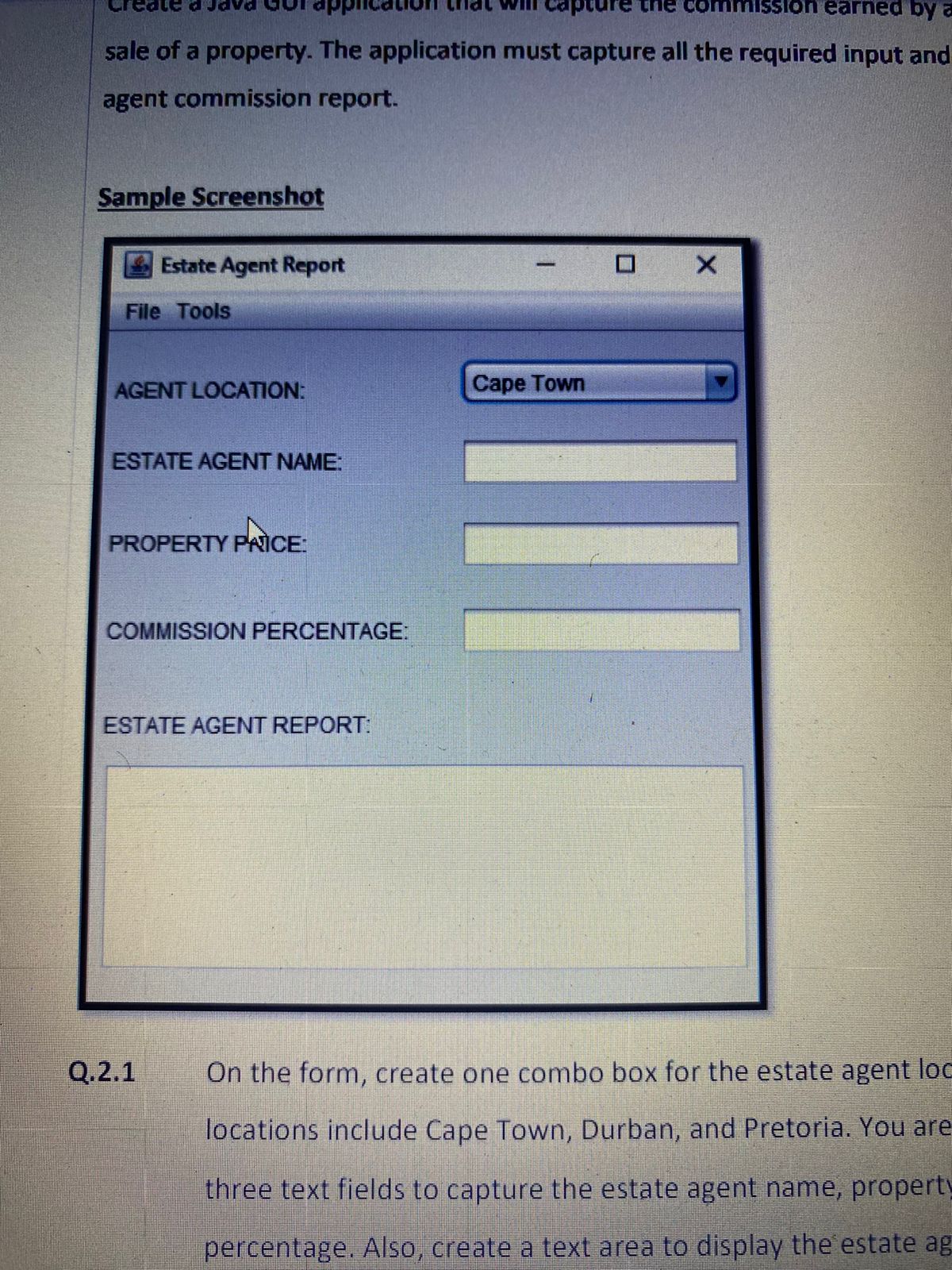 Give The Java Code Create A Java Gui Application That