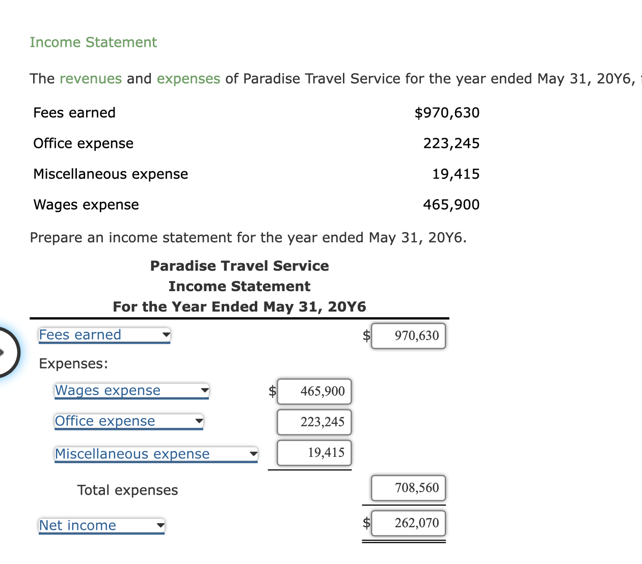 Solved Income Statement The revenues and expenses of | Chegg.com