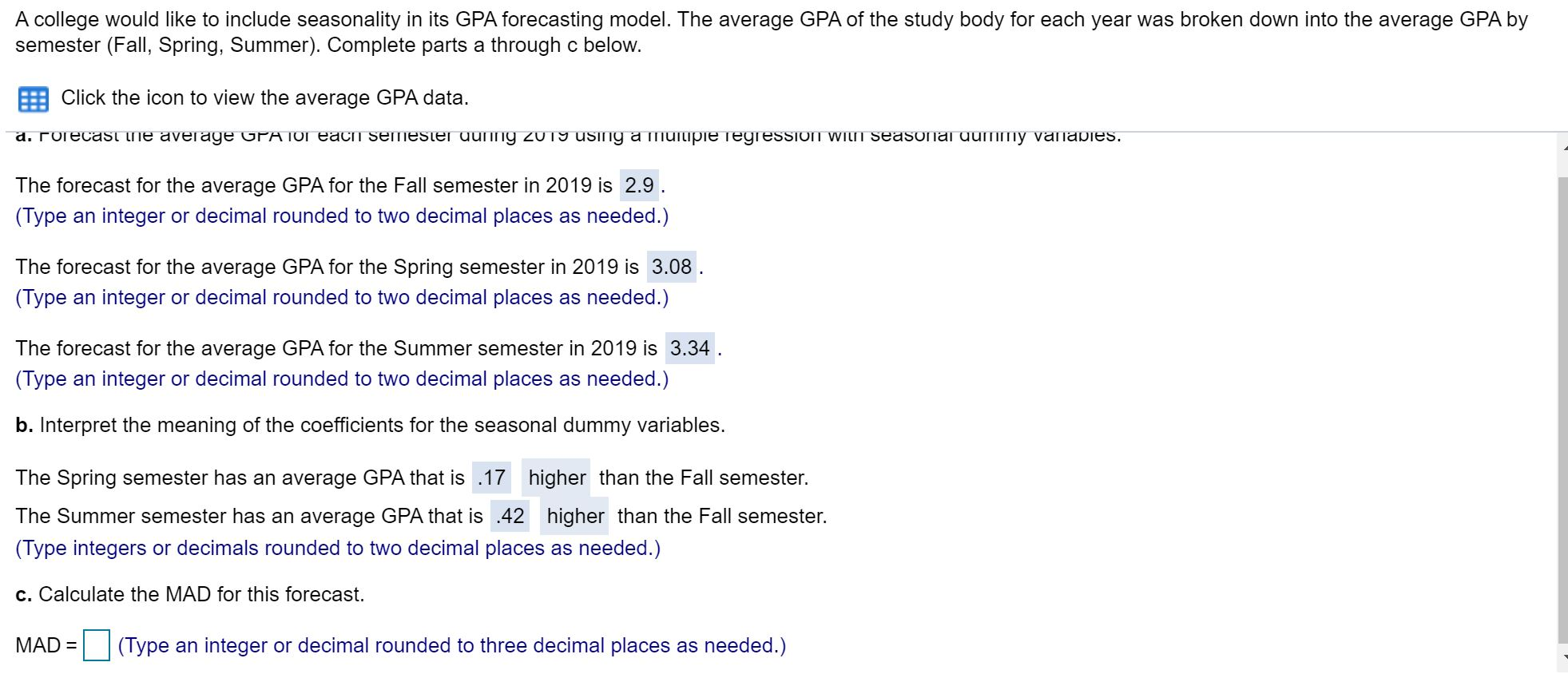 A college would like to include seasonality in its | Chegg.com