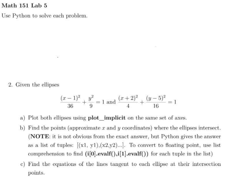 Math 151 Lab 5 Use Python to solve each problem. 2. | Chegg.com