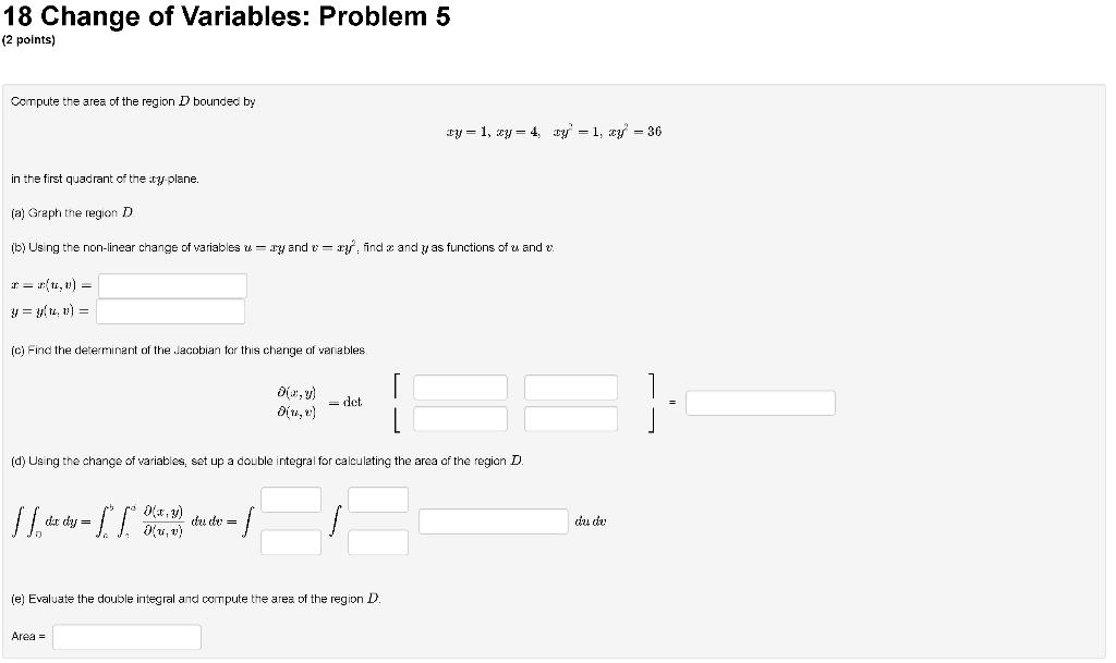 Solved 18 Change of Variables: Problem 5 2 points) Compute | Chegg.com