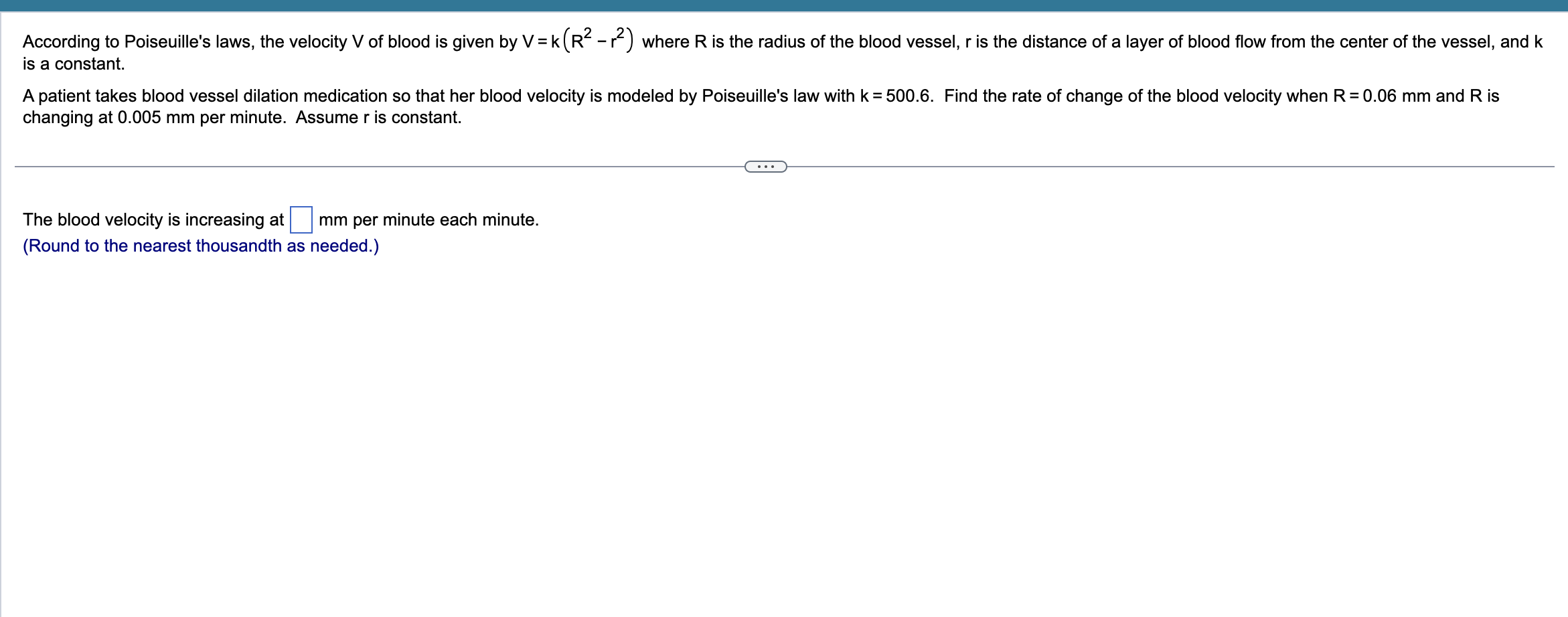 Solved According to Poiseuille's laws, the velocity V of | Chegg.com