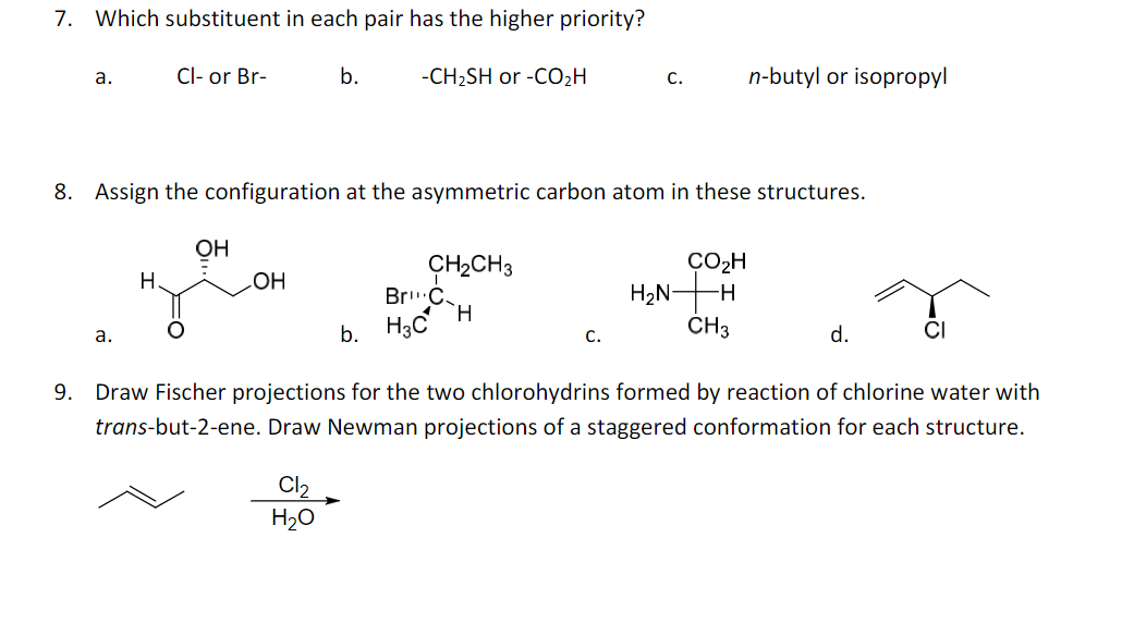 Solved 7. Which substituent in each pair has the higher | Chegg.com