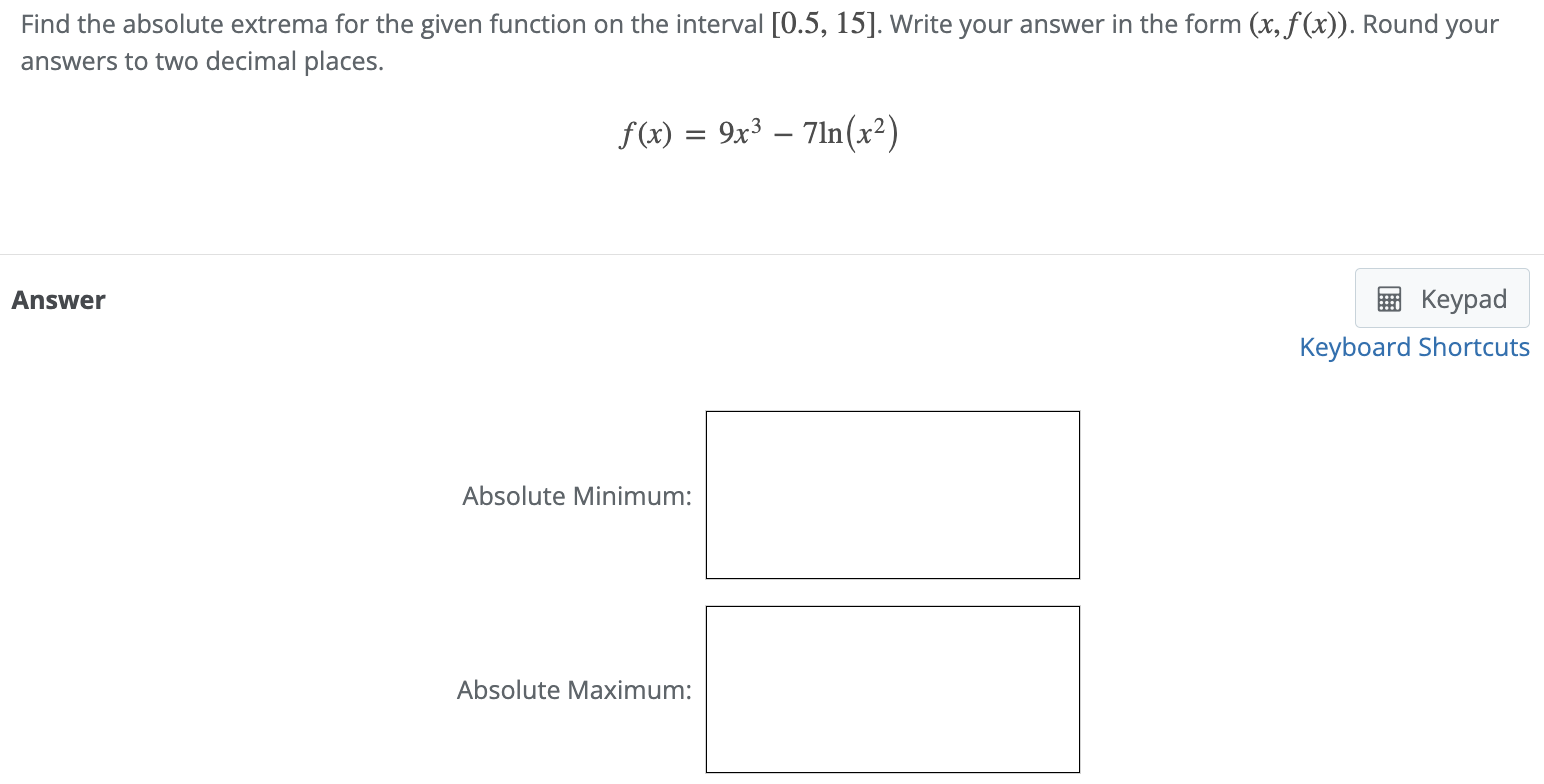 Solved Find the absolute extrema for the given function on | Chegg.com