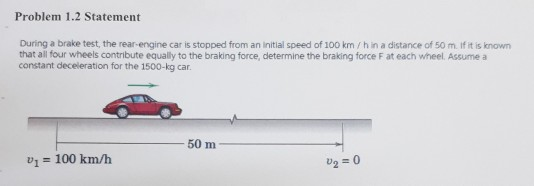 Solved Problem 1.2 Statement During a brake test, the | Chegg.com