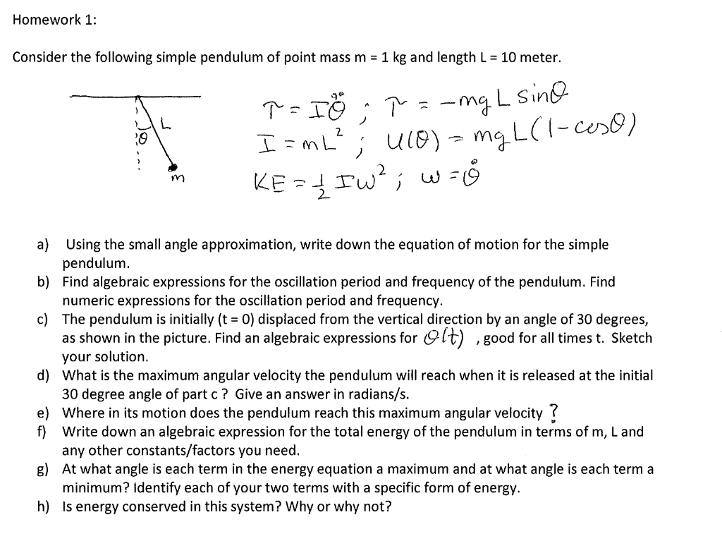 Solved Consider the following simple pendulum of point mass | Chegg.com