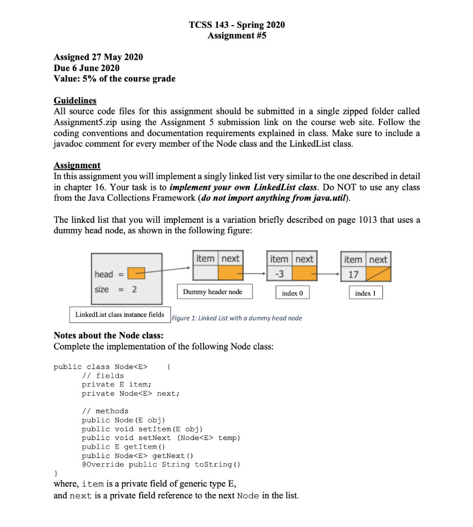 TCSS 143 - Spring 2020 Assignment #5 Assigned 27 May | Chegg.com