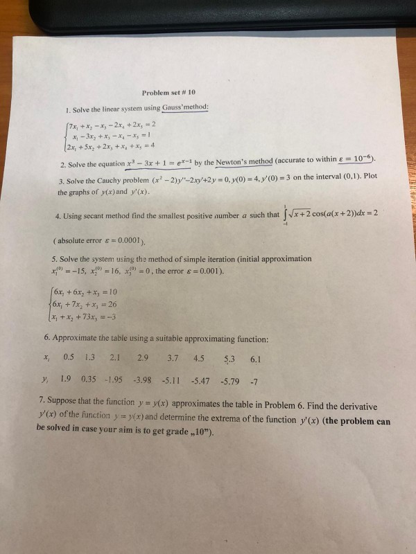 Problem set #10 1. Solve the linear system using | Chegg.com