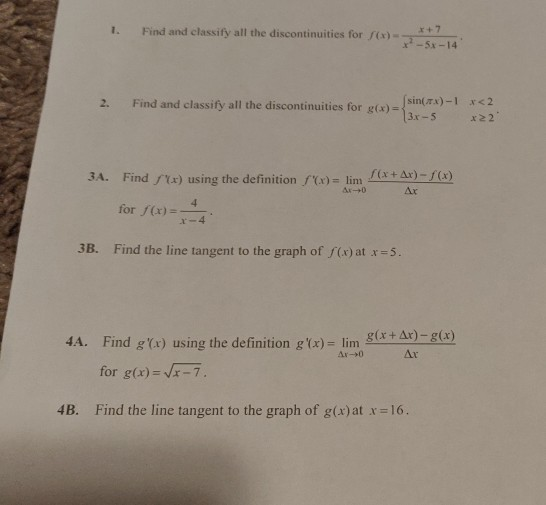Solved 1. Find and classify all the discontinuities for (x) | Chegg.com