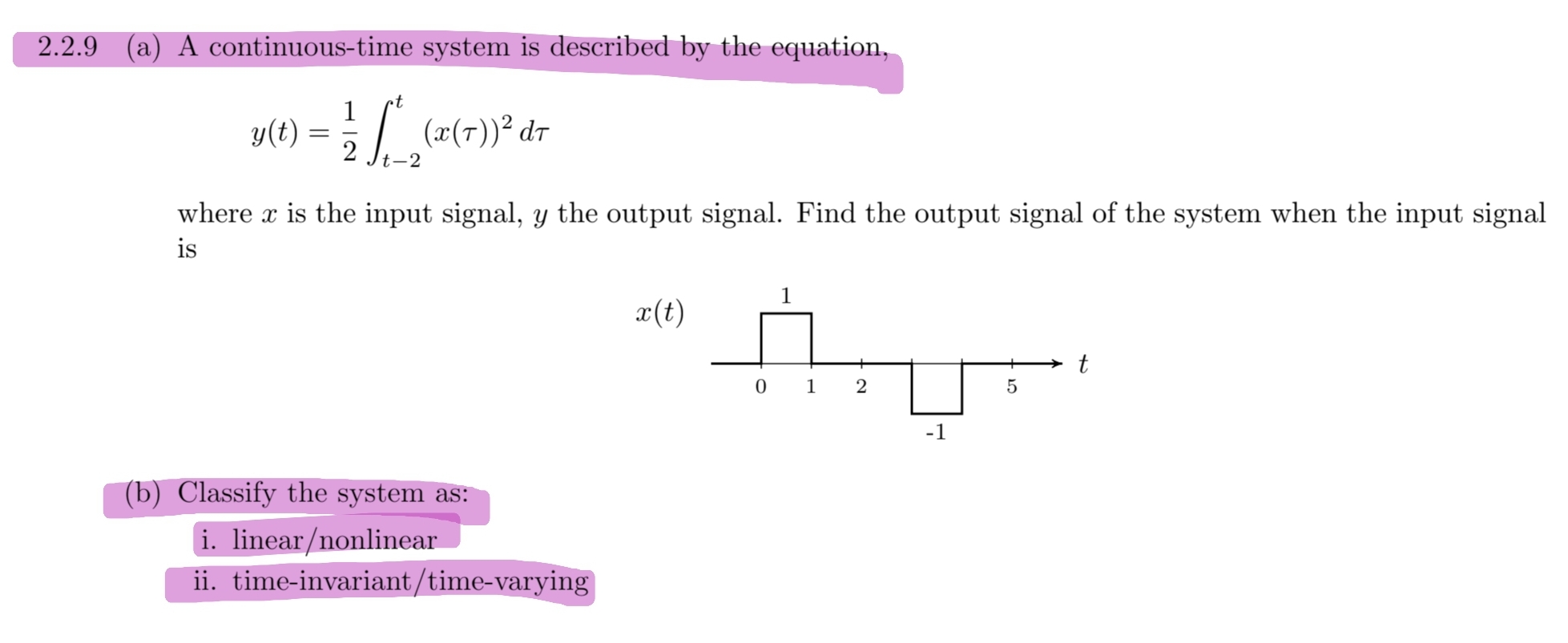 Solved 2.2 .9 (a) A continuous-time system is described by | Chegg.com