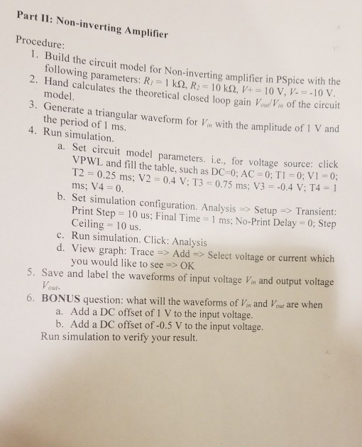 Part Ii Non Inverting Amplifier Procedure 1 Build 