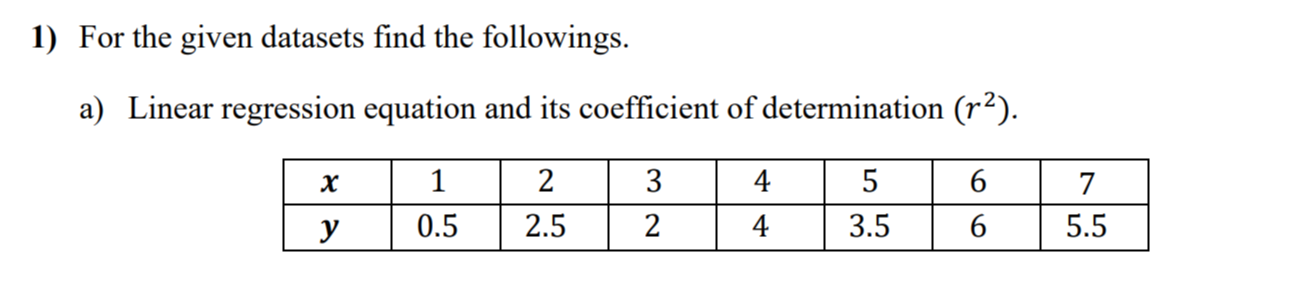Solved 1) For the given datasets find the followings. a) | Chegg.com