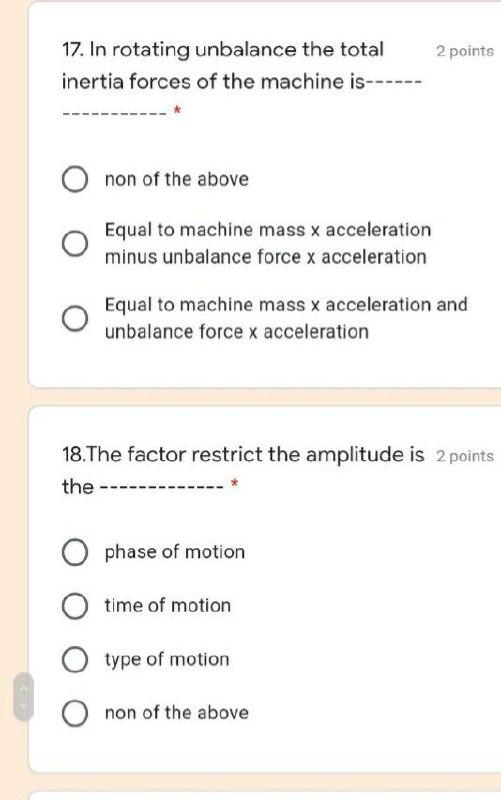 Solved 2 points 17. In rotating unbalance the total inertia | Chegg.com