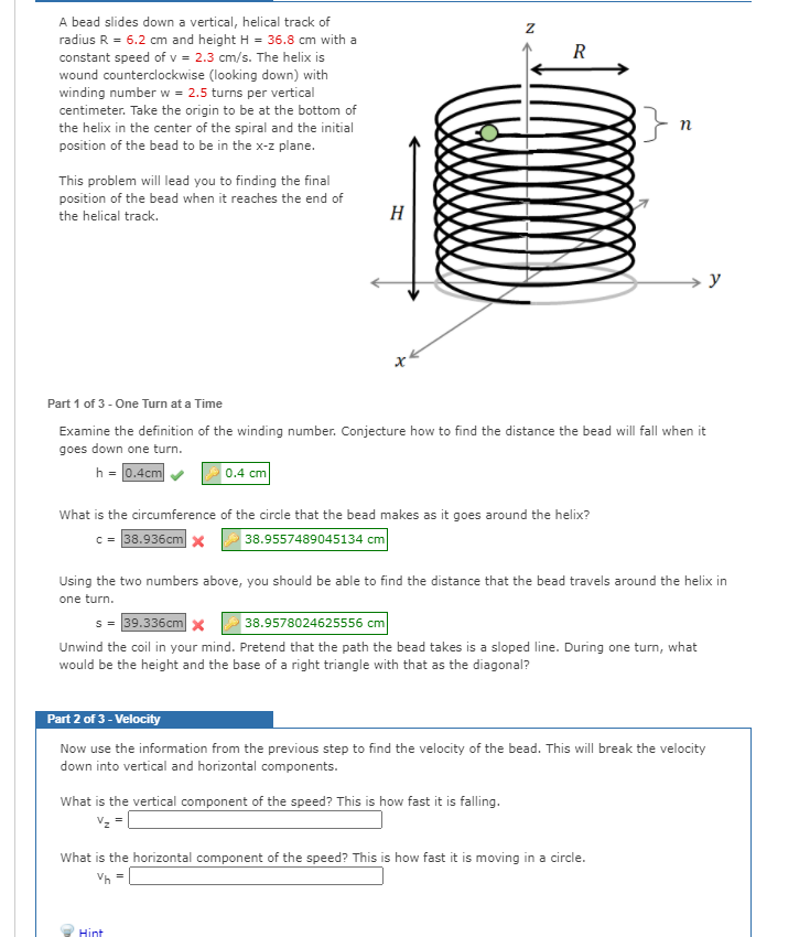 Z R A bead slides down a vertical, helical track of | Chegg.com