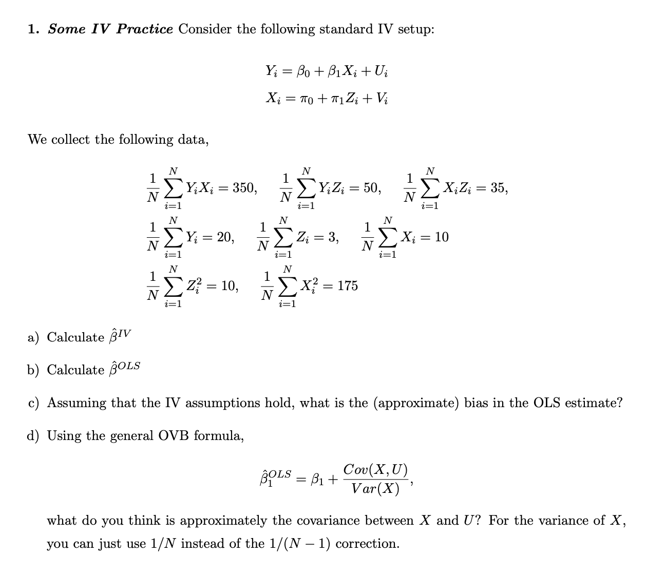Solved Some IV Practice Consider the following standard IV | Chegg.com