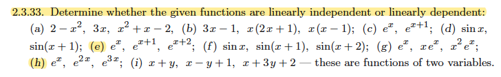Solved 2.3.33. Determine whether the given functions are | Chegg.com