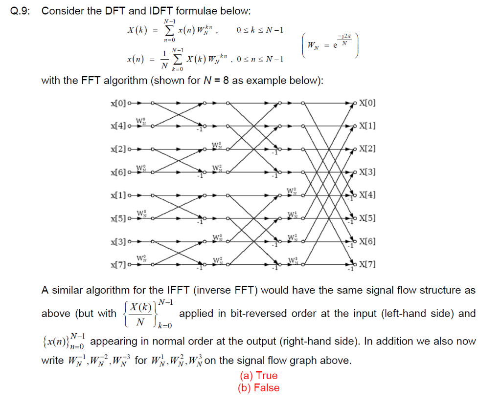 Solved Q.9: Consider the DFT and IDFT formulae below: N-1 | Chegg.com