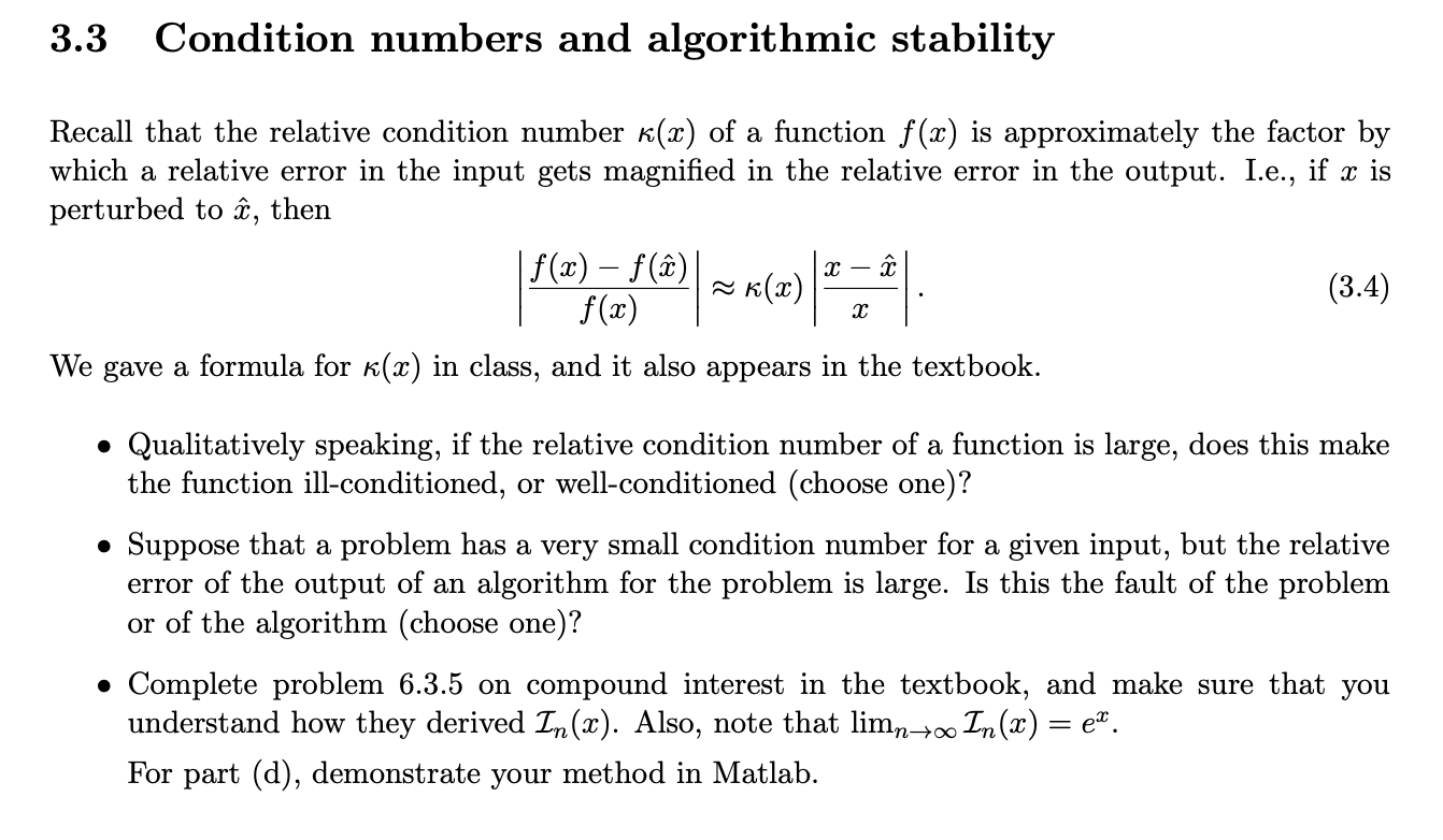 3.3 Condition numbers and algorithmic stability | Chegg.com