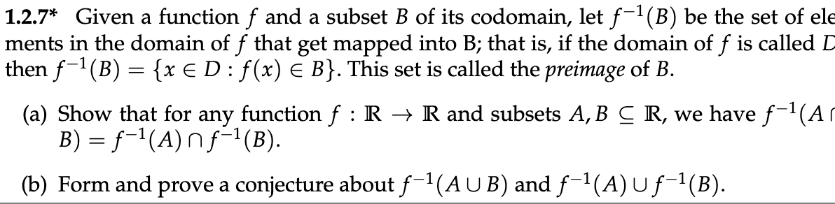 Solved 1.2.7* Given a function f and a subset B of its | Chegg.com