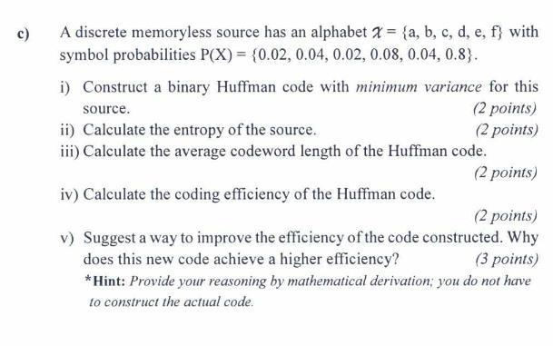 Solved c) A discrete memoryless source has an alphabet 2 = | Chegg.com