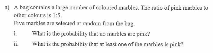 Solved a) A bag contains a large number of coloured marbles. | Chegg.com