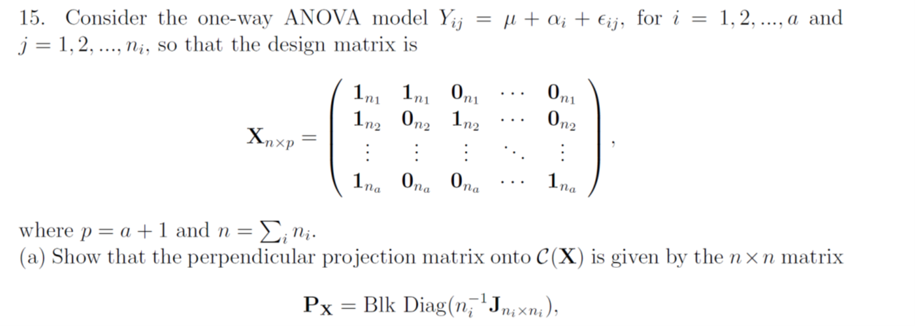 15. Consider the one-way ANOVA model Yij = pi + di + | Chegg.com