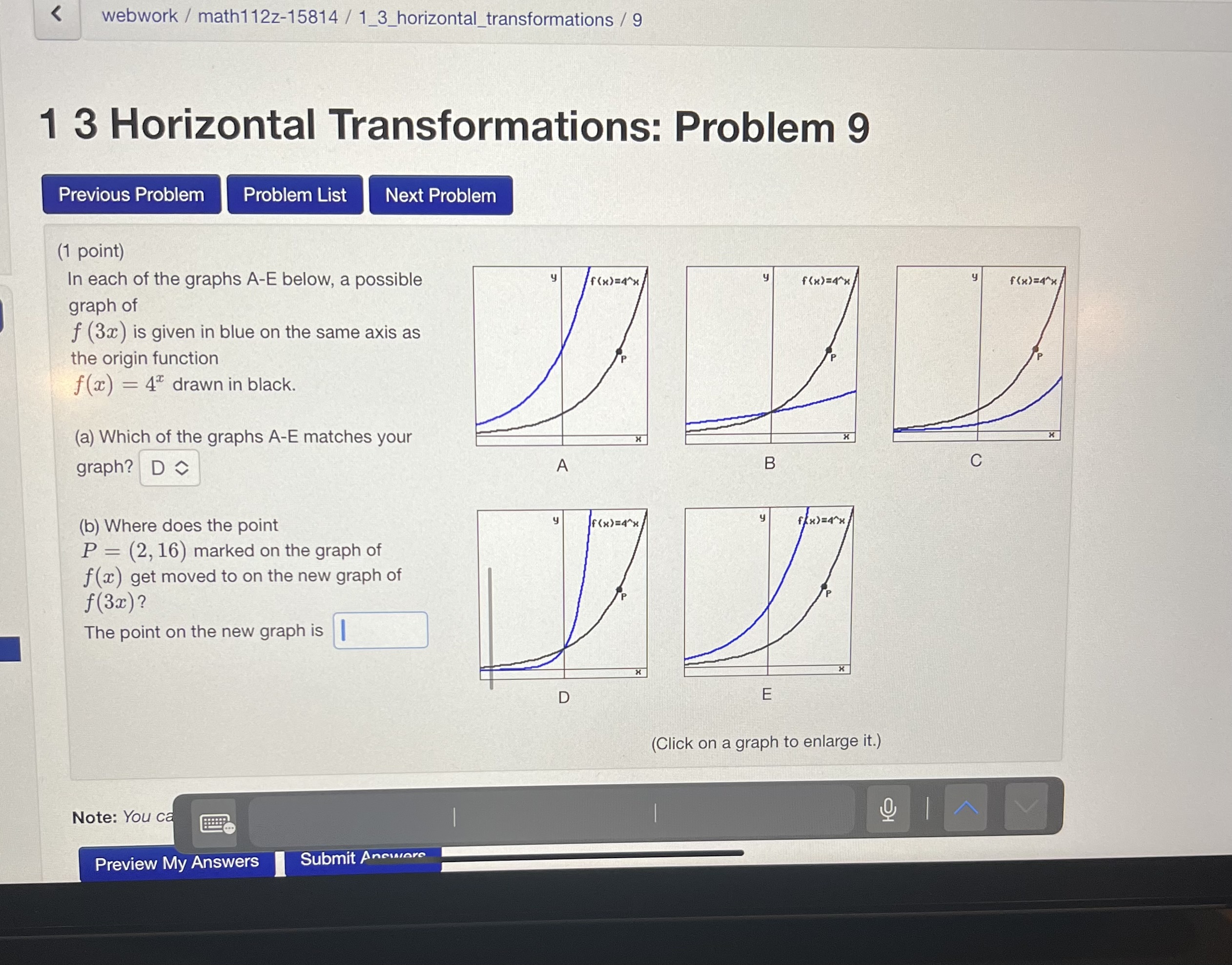 Solved 13 Horizontal Transformations: Problem 9 (1 point) In | Chegg.com