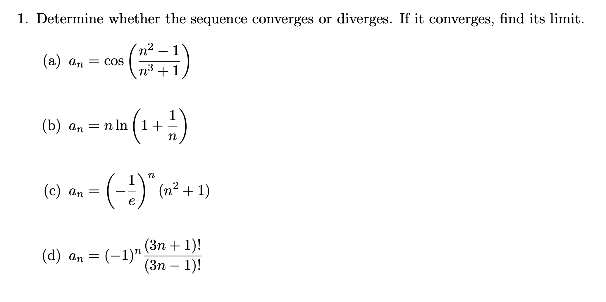 Solved 1. Determine whether the sequence converges or | Chegg.com