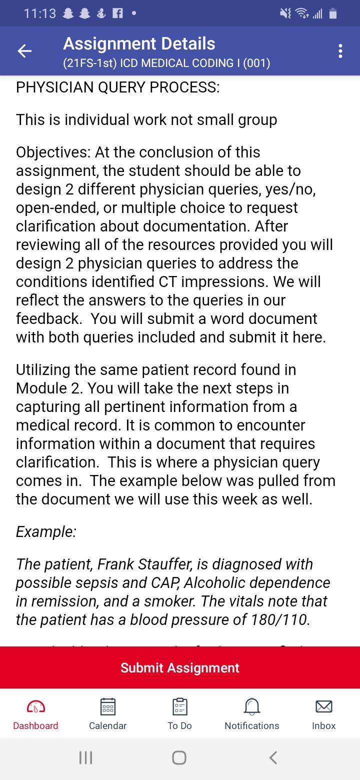 Solved 11:13 $ $f. Assignment Details (21FS-1st) ICD MEDICAL | Chegg.com
