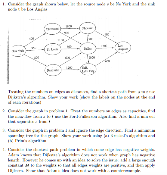Solved 1. Consider the graph shown below, let the source | Chegg.com