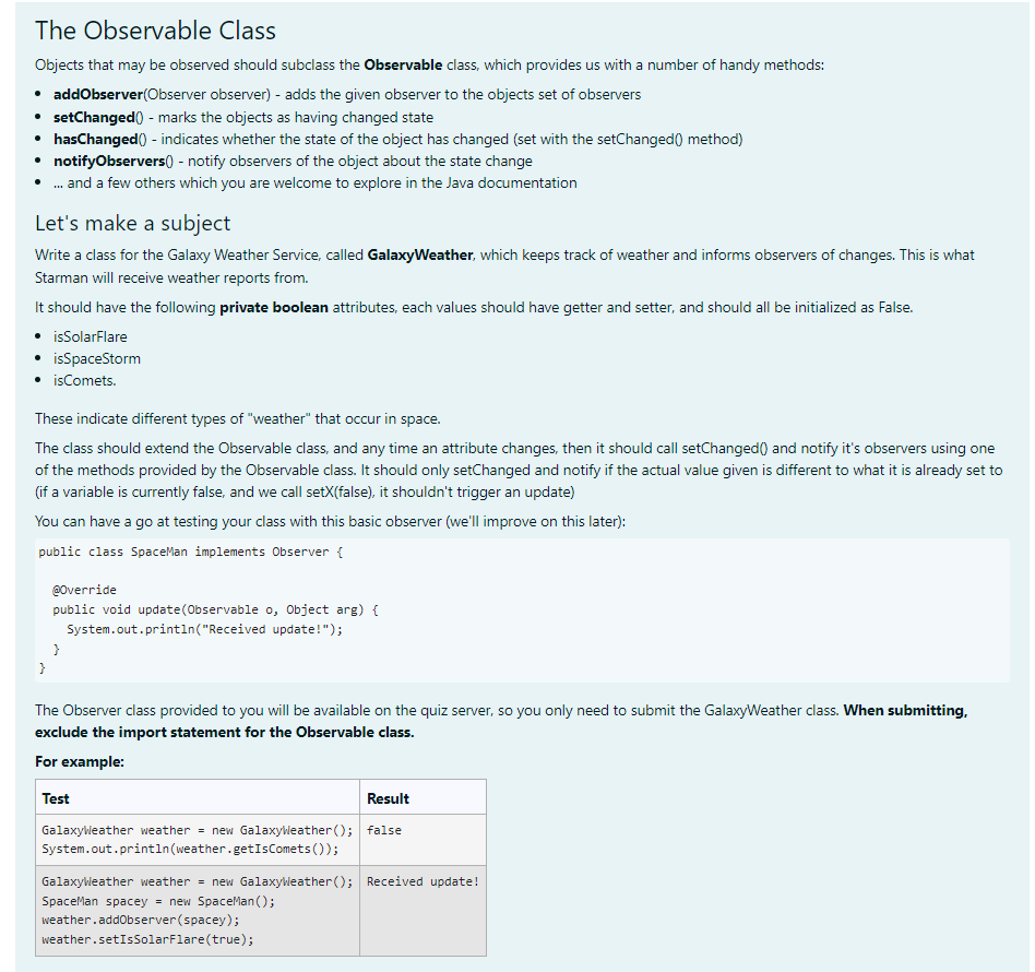Solved The Observable Class Objects that may be observed | Chegg.com