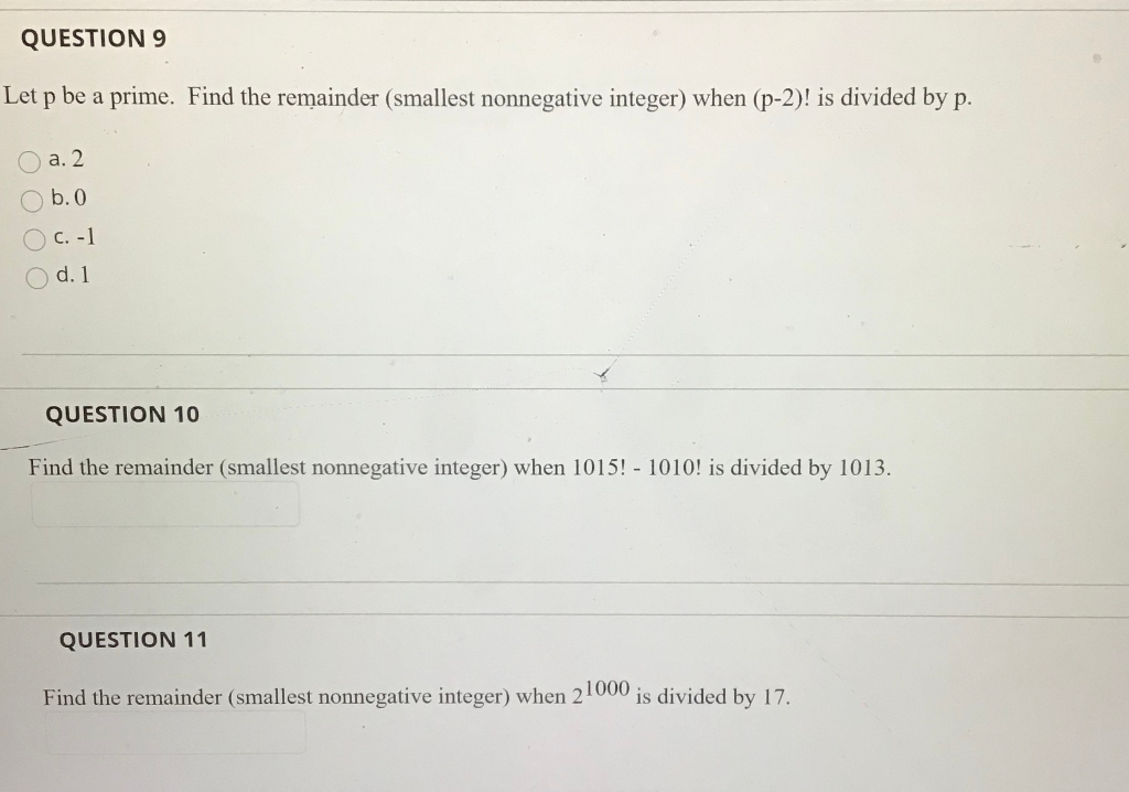 Solved QUESTION 9 Let p be a prime. Find the remainder | Chegg.com