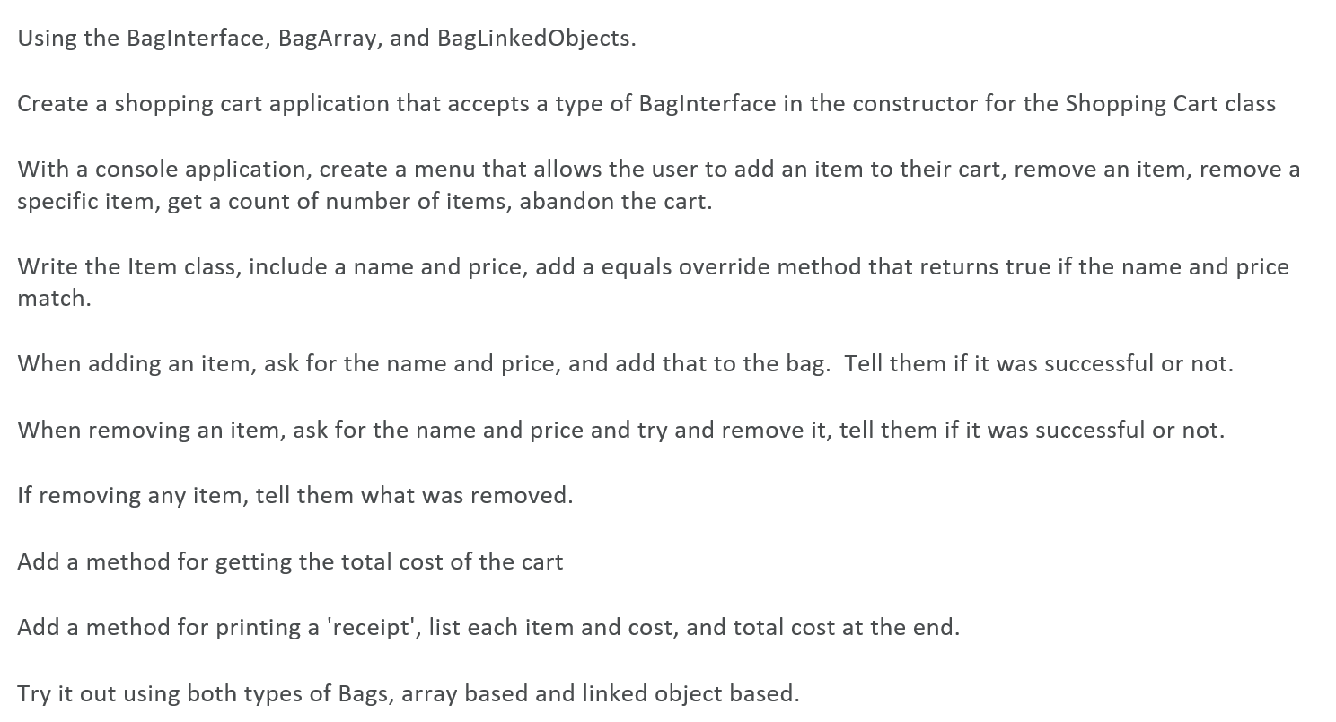 Solved BagInterface.java: package adtbag; public interface | Chegg.com