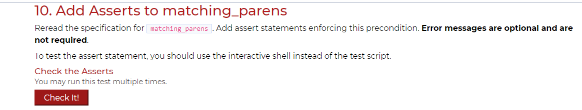 Solved 10. Add Asserts to matching_parens Reread the | Chegg.com